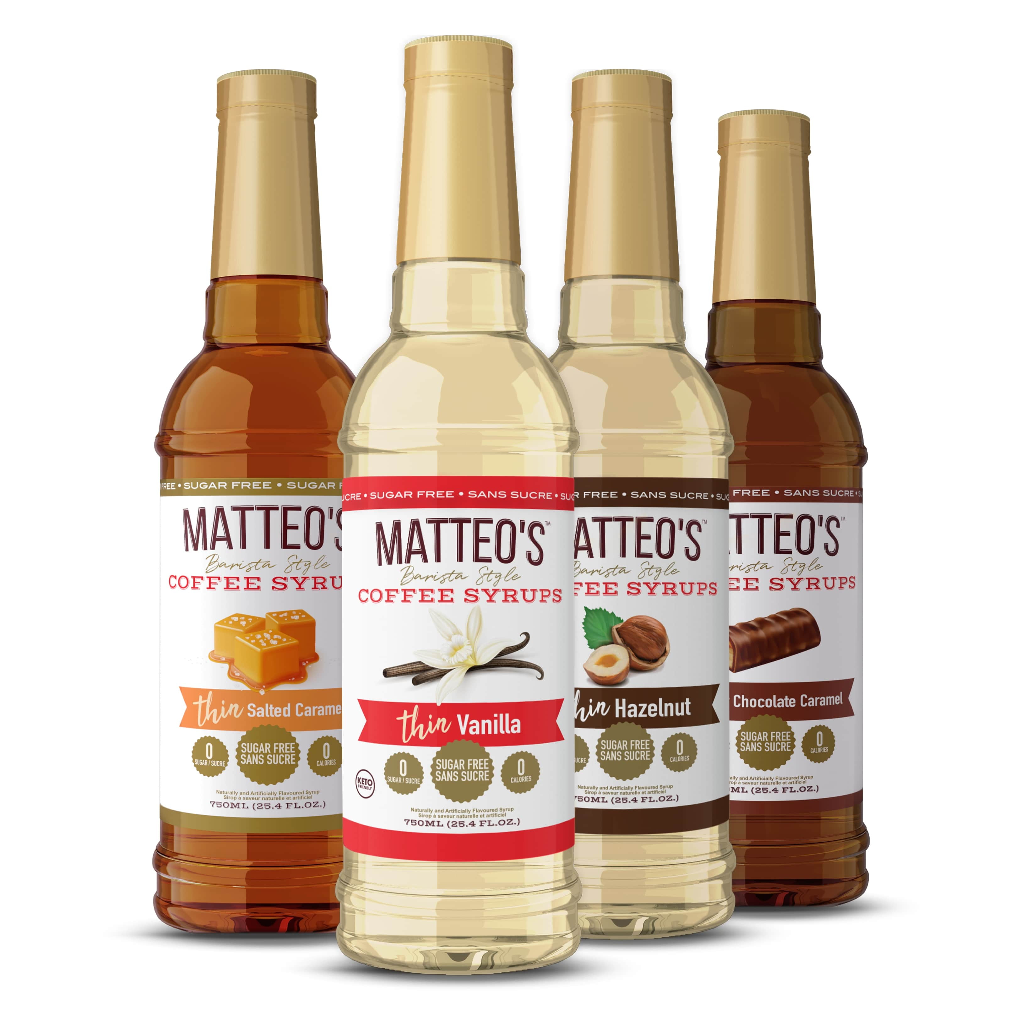 Matteo's Barista Style Sugar Free Coffee Syrup - 4 Flavor Variety Pack ...