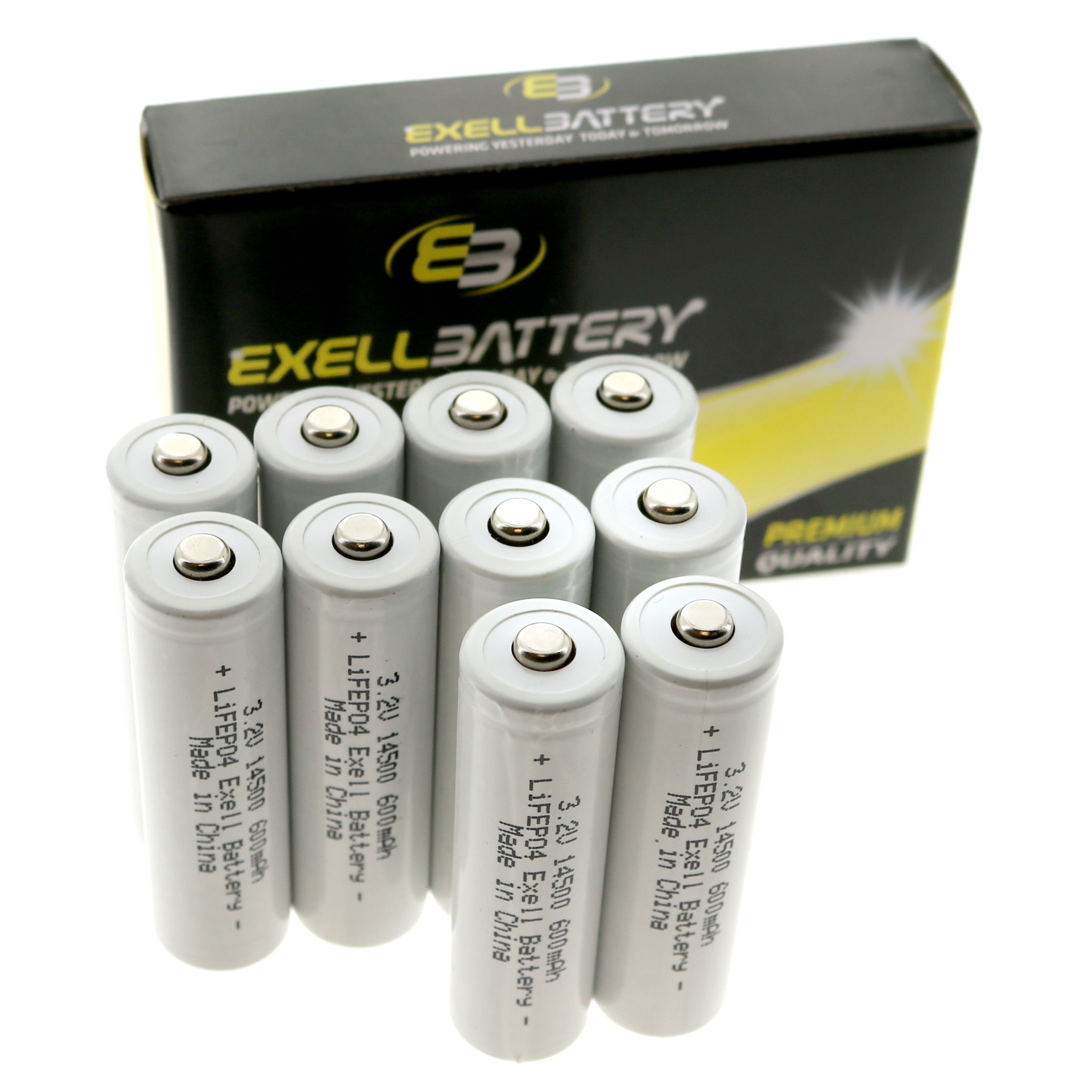 (10-PACK) 3.2V 600mAh LiFePO4 Size AA 14500 (14 x 50mm) Rechargeable ...