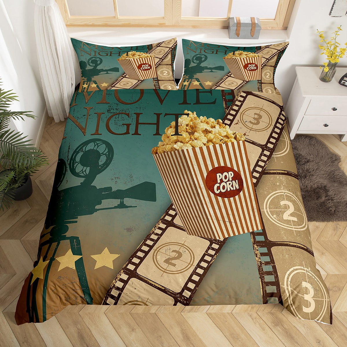 Home Theater Decor Duvet Cover Queen Size Vintage Cinema Style Bedding ...