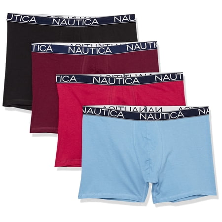 Nautica Men's Cotton Stretch 4 Pack Boxer Brief, Black/Aero Blue/Tawny ...