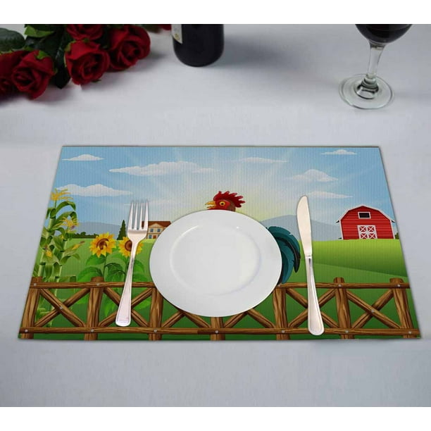 YUSDECOR Cartoon rooster crowing at farm field morning sun rising ...