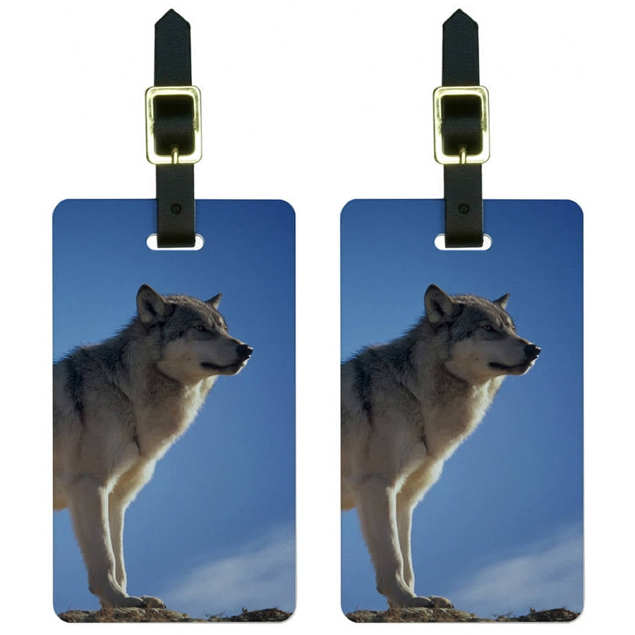 Graphics and More - Wolf Against Montana Sky Luggage Tags Suitcase ...