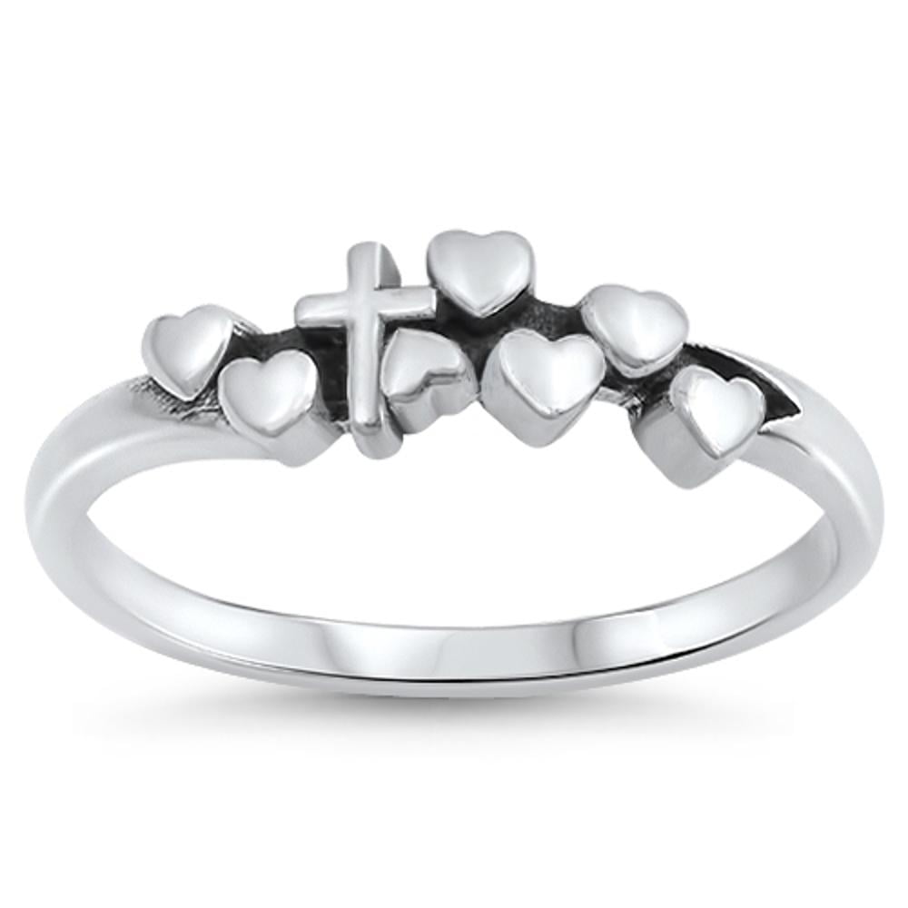 Cross Heart Love Jesus Purity Promise Ring .925 Sterling Silver Band ...