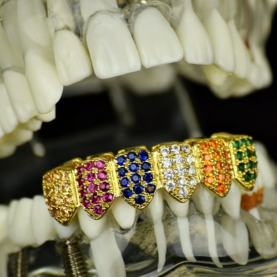 Best Grillz - 18K Gold Plated Multi-Color Grillz Bottom Row CZ Bling ...