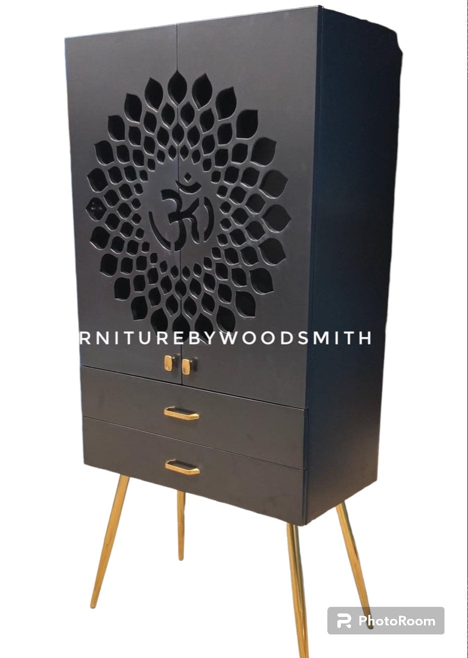 Wooden Designer Black Temple For Home And Office / Mandir With LED ...