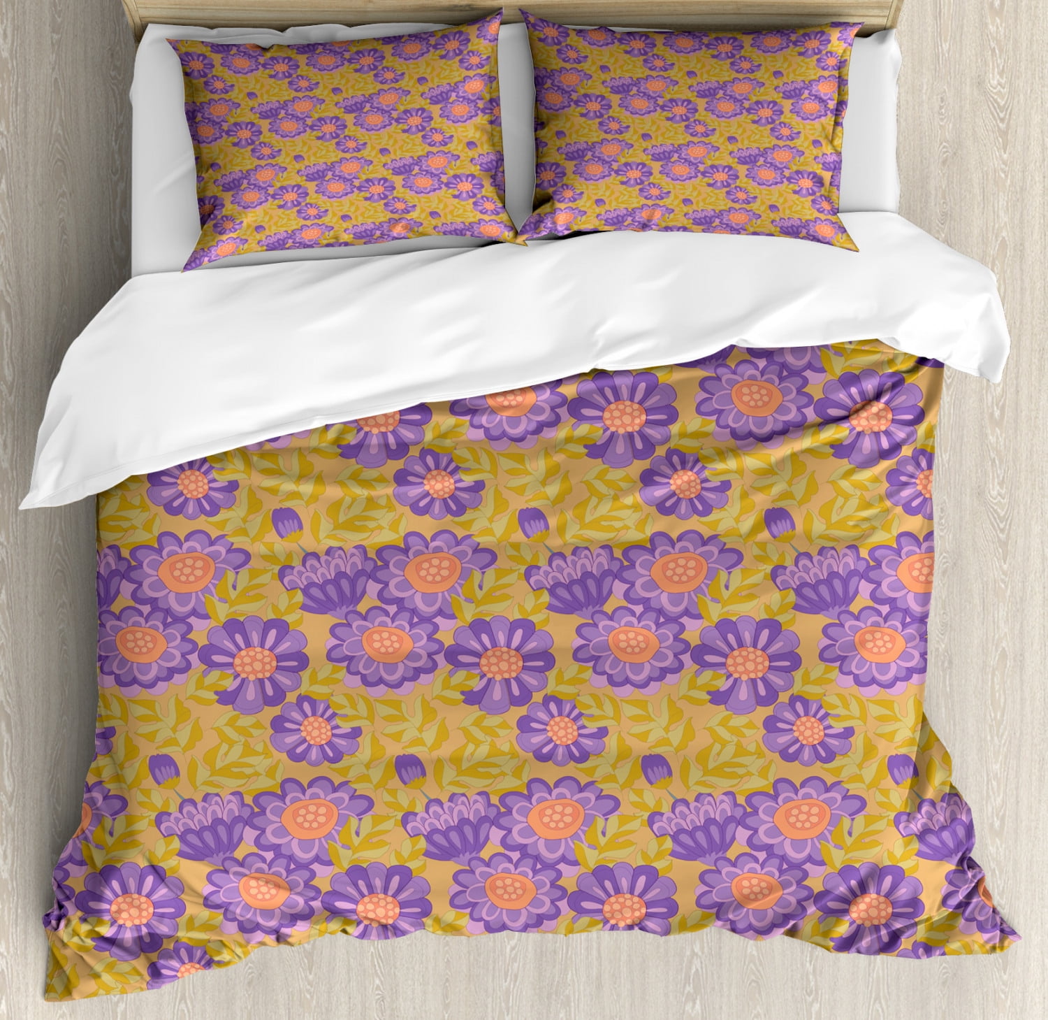Aster Duvet Cover Set Queen Size, Fall Floral Blossoming Autumn Season ...
