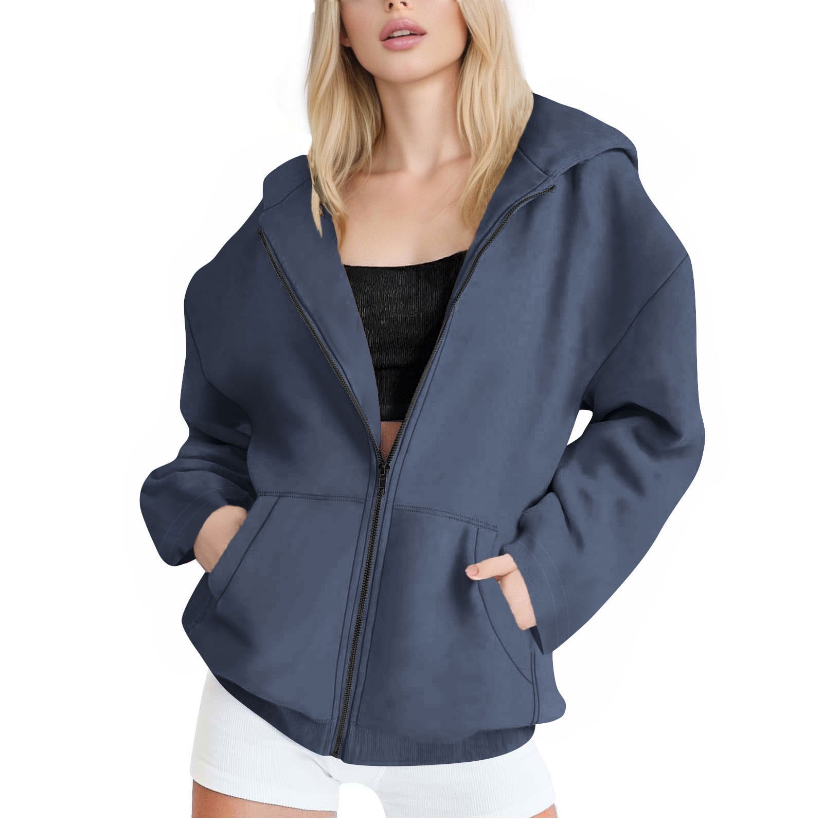 Click here for Amzcrzy Hoodies For Women Casual Solid Color Zip U... prices