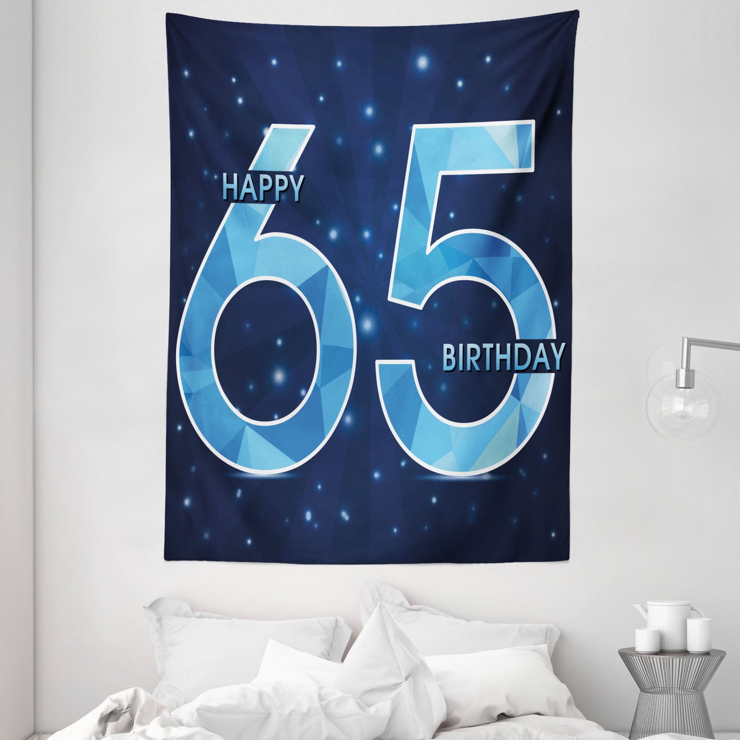 65th Birthday Decorations Tapestry, Modern Stylized Numbers on Night ...