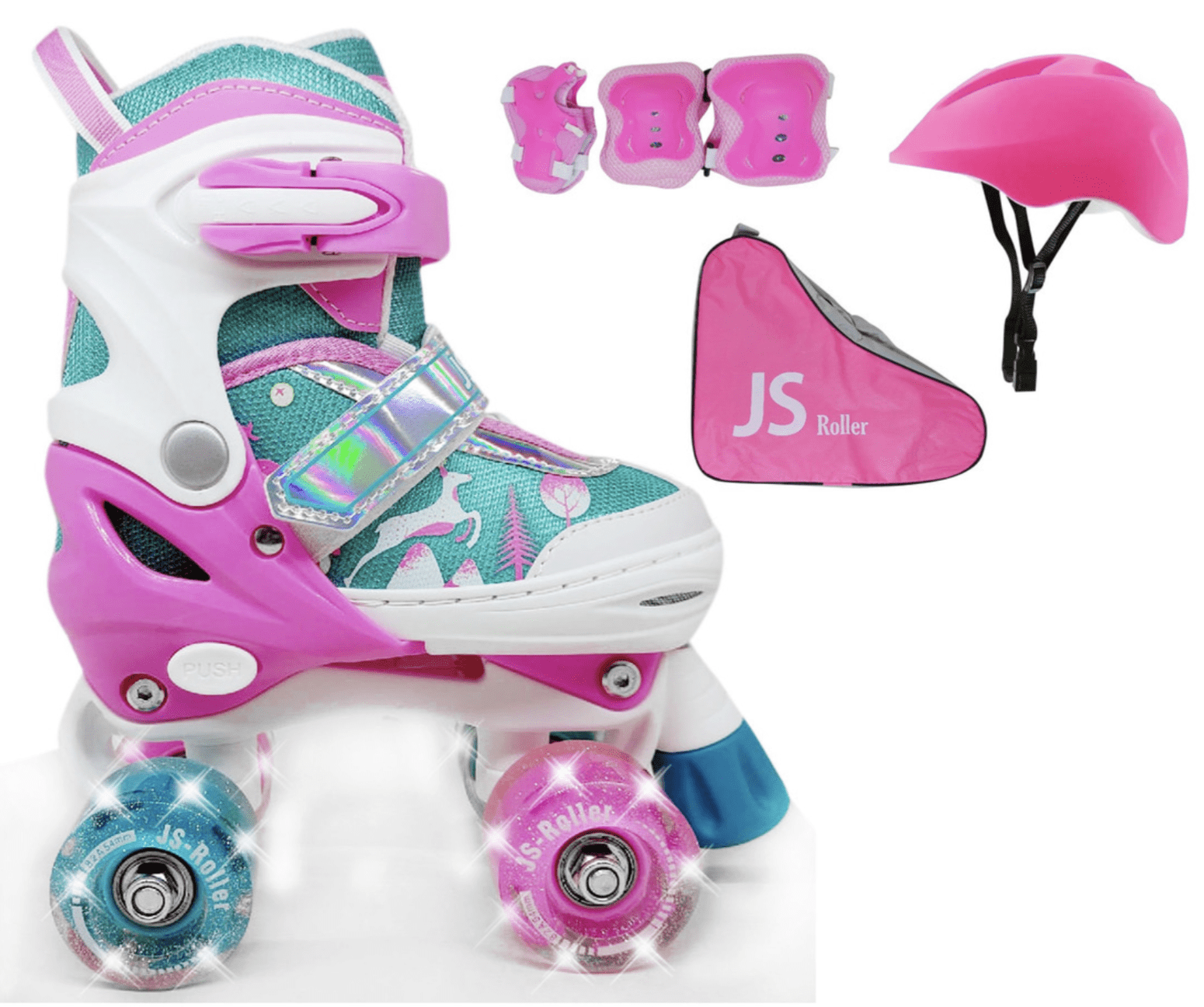 Patines en paralelo JS Roller ajustables para niñas con casco rosa ...