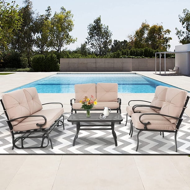 SUNCROWN 5-Piece Patio Furniture Set Outdoor Metal Conversation Set ...