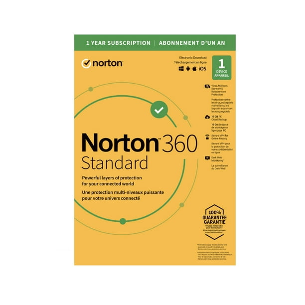 Norton - Norton 360 Standard 1-User 1Yr with 10GB Cloud Back up PC/Mac ...