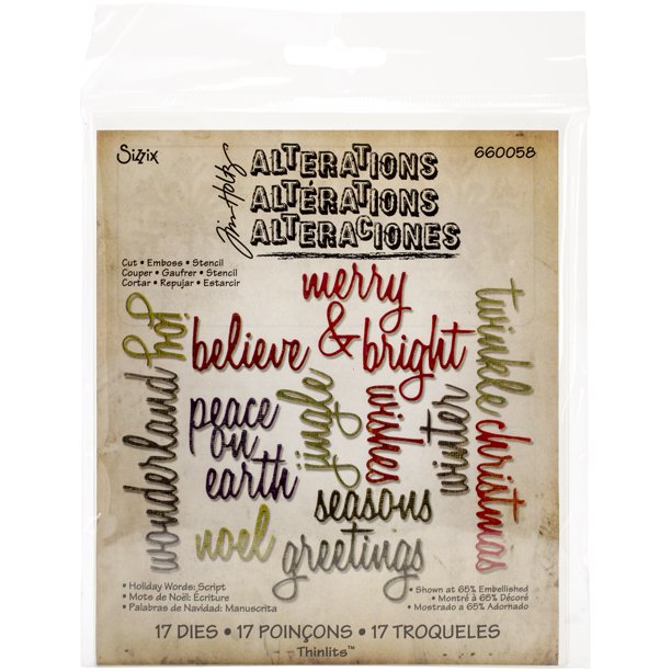 Sizzix Thinlits Dies By Tim Holtz 17/Pkg-Script Holiday Words - Walmart.com