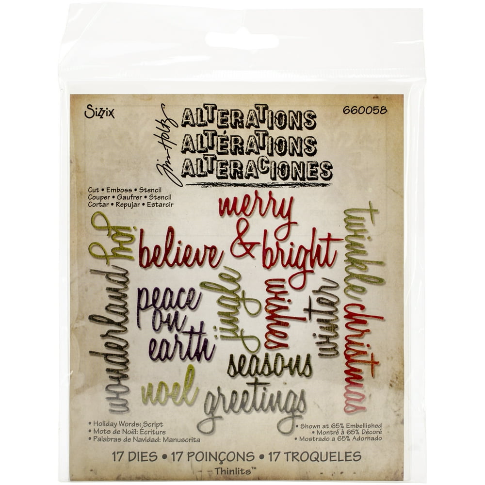 Sizzix Thinlits Dies By Tim Holtz 17/Pkg-Script Holiday Words - Walmart.com - Walmart.com