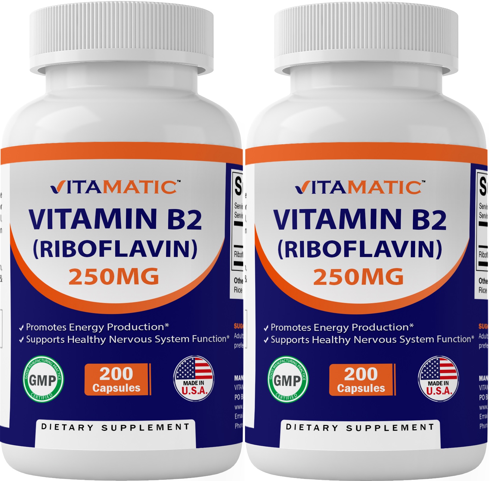 2 Pack Vitamatic Vitamin B2 250 mg 200 Capsules - Walmart.com