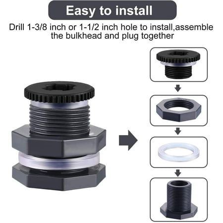 2 Pieces PVC Bulkhead Fitting with Plugs for Barrels, Aq riums, Water ...