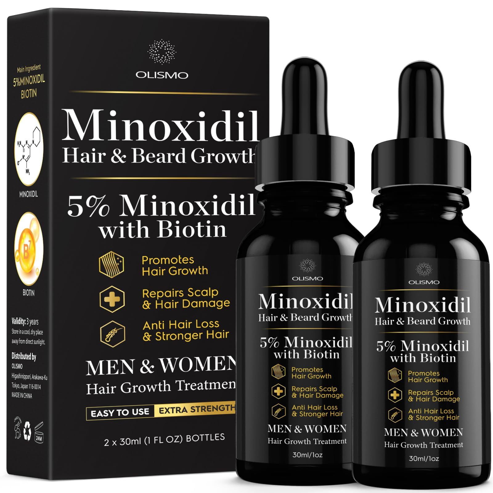 Sérum para el crecimiento del cabello OLISMO 5% Minoxidil con biotina ...