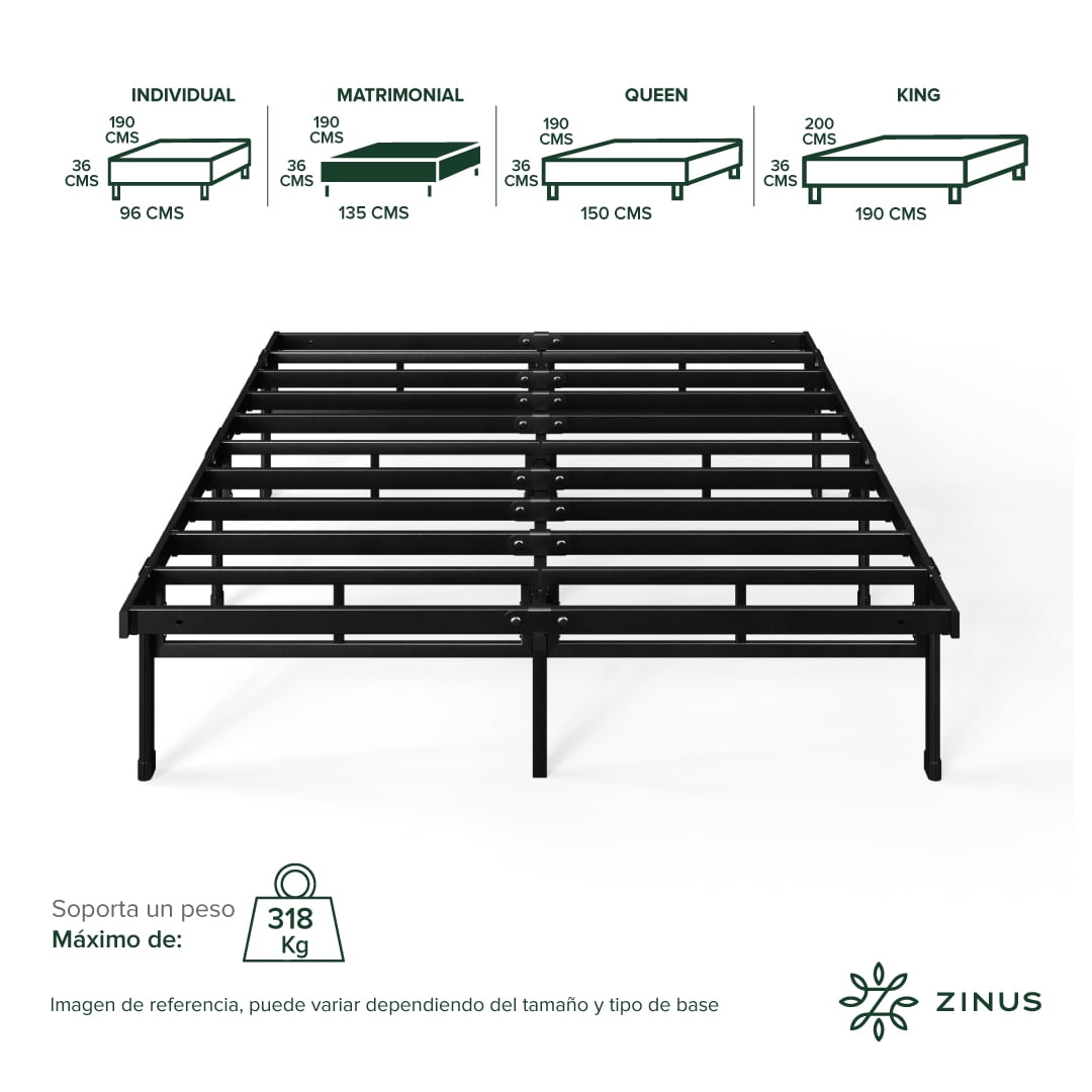 Base de Cama Matrimonial Zinus Justin de Metal Resistente Montaje Fácil ...