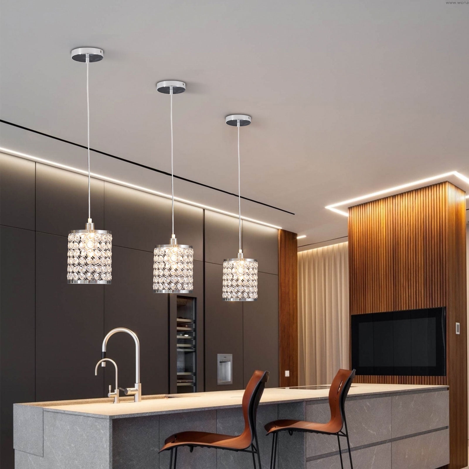 3pc Modern LED Crystal Ceiling Light Dining Room Pendant Lamp Lighting ...