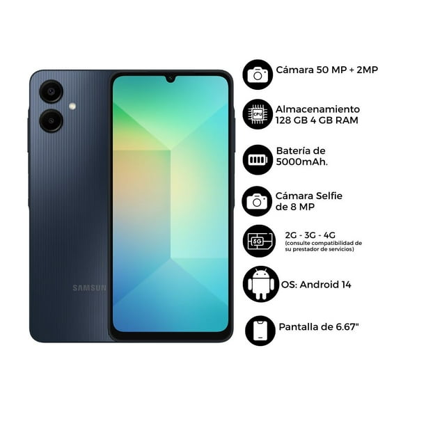 Smartphone Galaxy A06 128GB 4GB Nacional Samsung NEGRO | Bodega Aurrera en línea