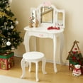 Ktaxon Kids' Wooden Vanity Table and Stool Set with LED Lights ...