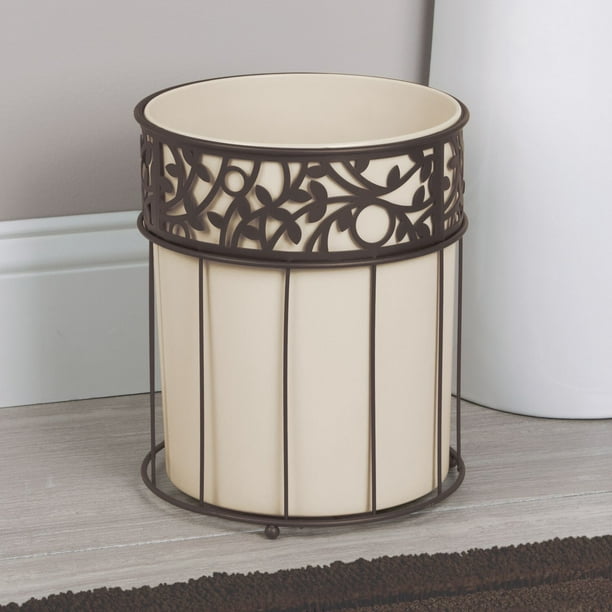 iDesign Off-White and Bronze Vine Wastebasket Trash Can for Bathroom ...