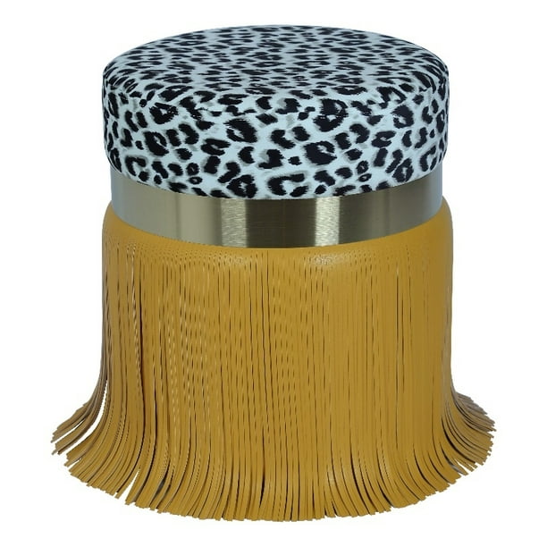 TOV Furniture Ajani Lemon Yellow and Leopard Print Upholstered Ottoman ...