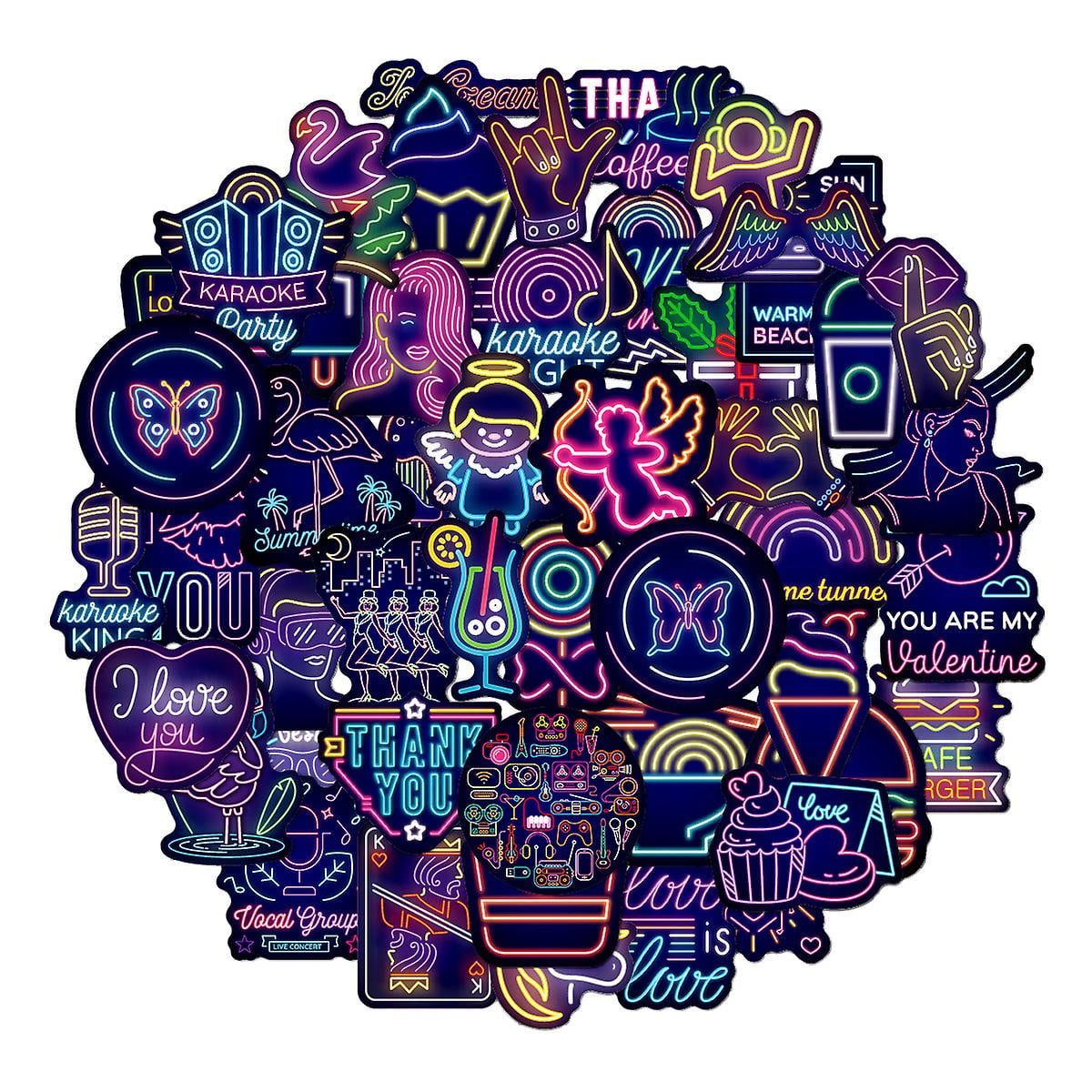 [50pcs]neon Stickers Graffiti Vinyl Neon Stickers Pack Deco Sticker For ...