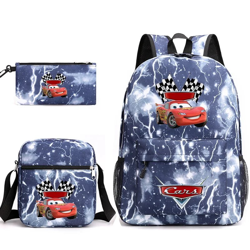 3Pcs Pixar Cars Lightning McQueen Bookbag Kids Backpack Boys Girls ...