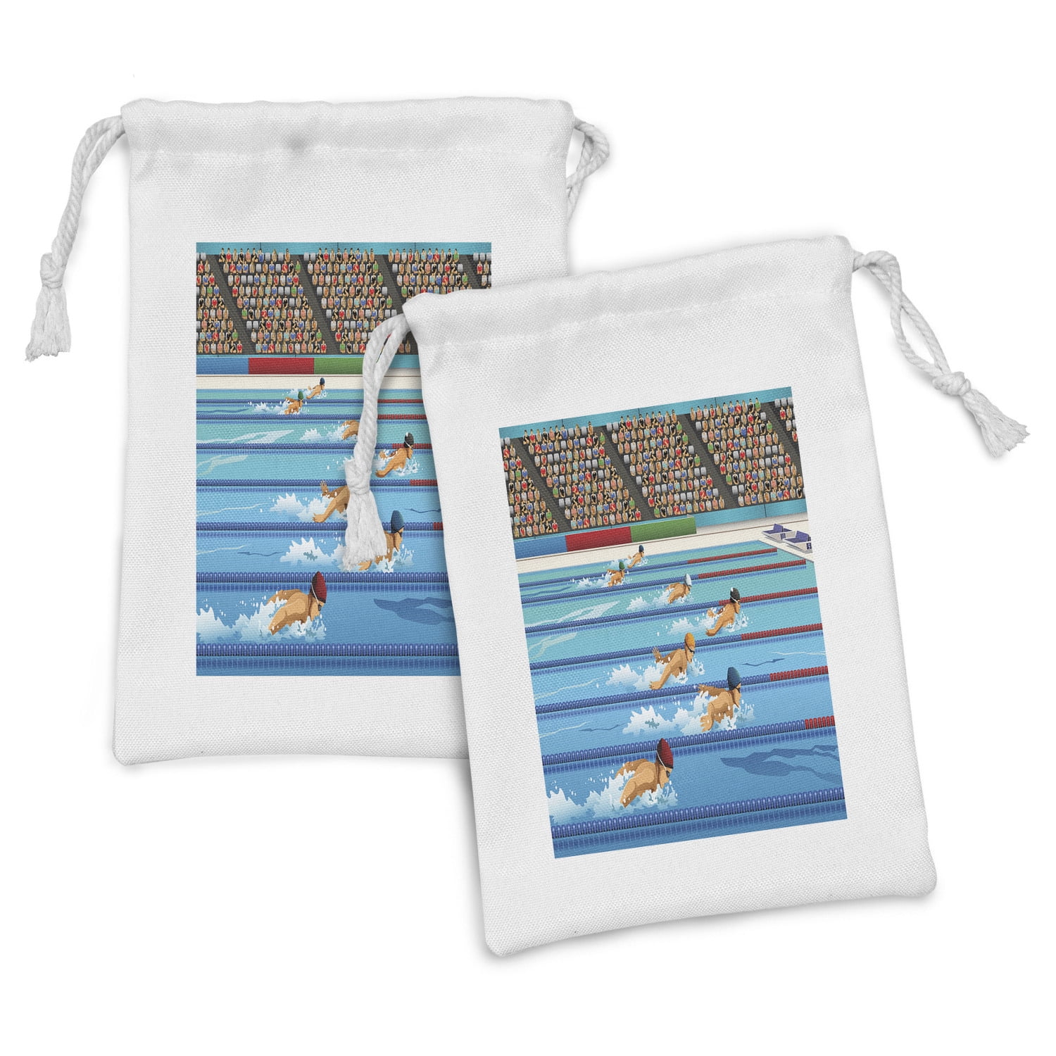 Olympics Fabric Pouch Set of 2, Illustration of Swimmers During ...