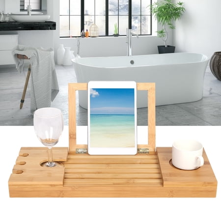 LHCER Bamboo Bathroom Tray Telescoping Bathtub Desk for Phone Laptop ...