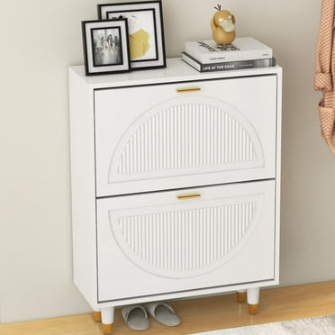 Dextrus White Shoe Cabinet, Modern Entryway Shoe Rack, Tipping Bucket ...