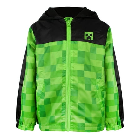 Minecraft Boys Jacket | Creeper Waterproof Hoodie Fleece Lined Raincoat ...