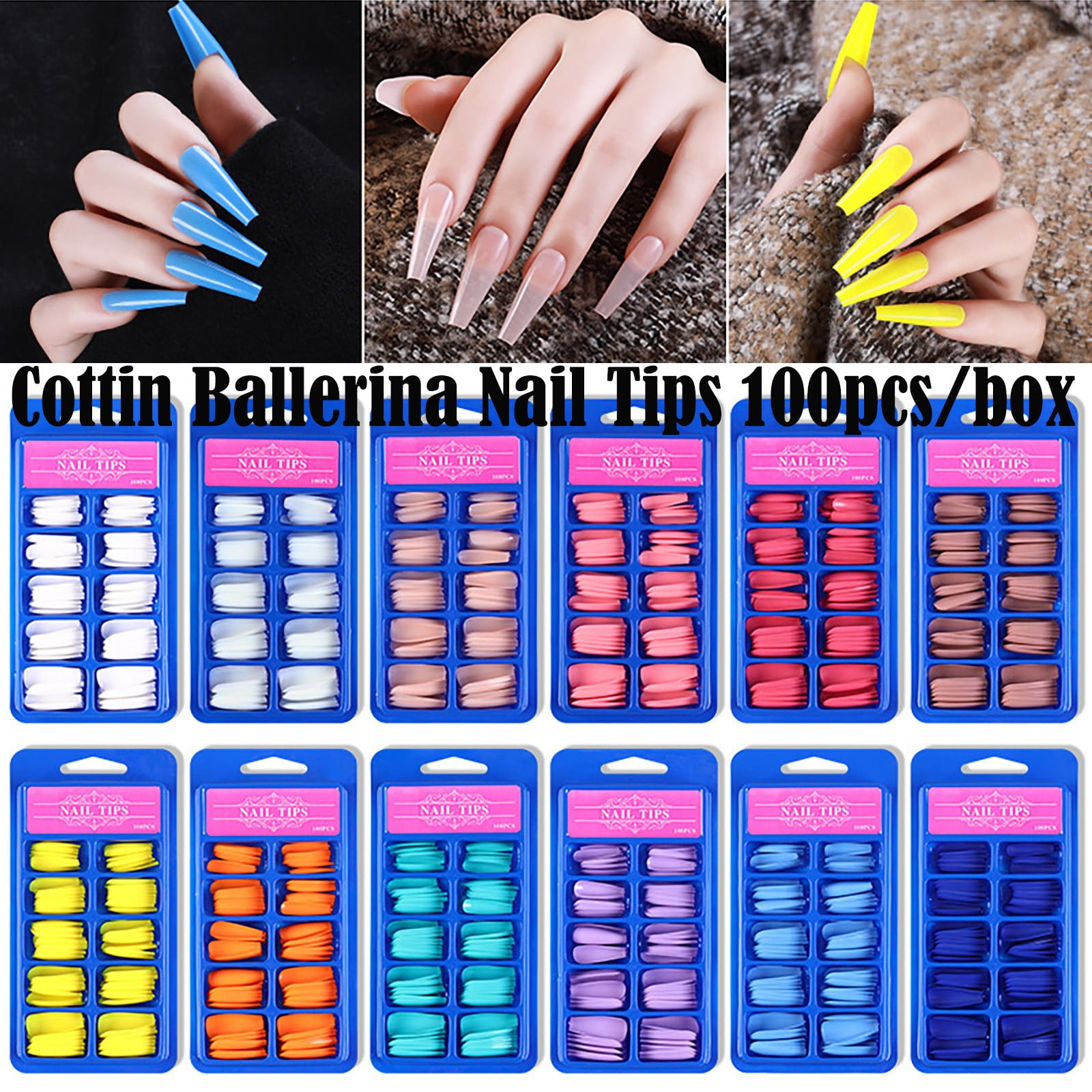 100pcs Long Fake Nails Full Cover False Nail Coffin Tips Ballerina Art