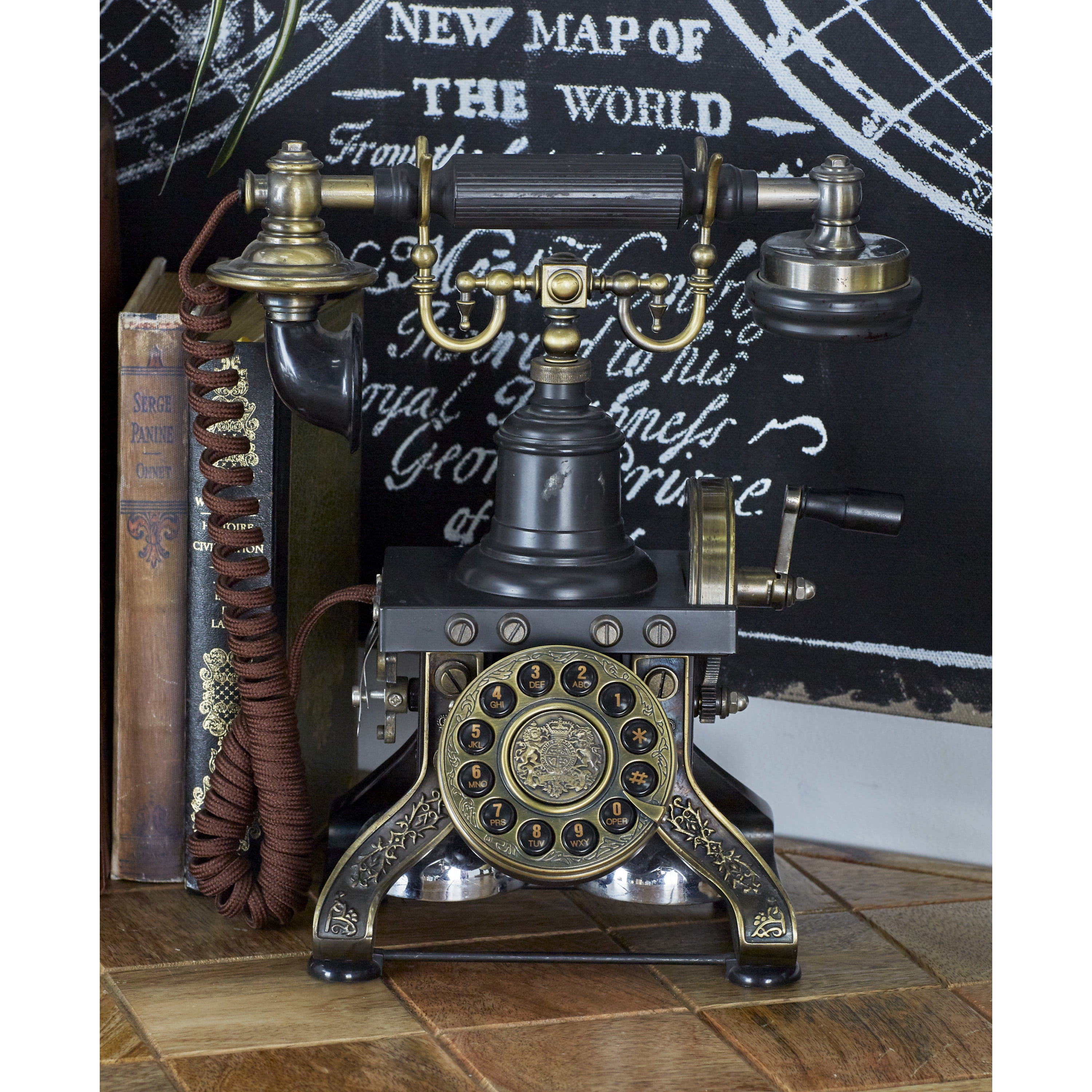 DecMode Vintage Telephone Accent Décor with Tarnish Black and Brass ...
