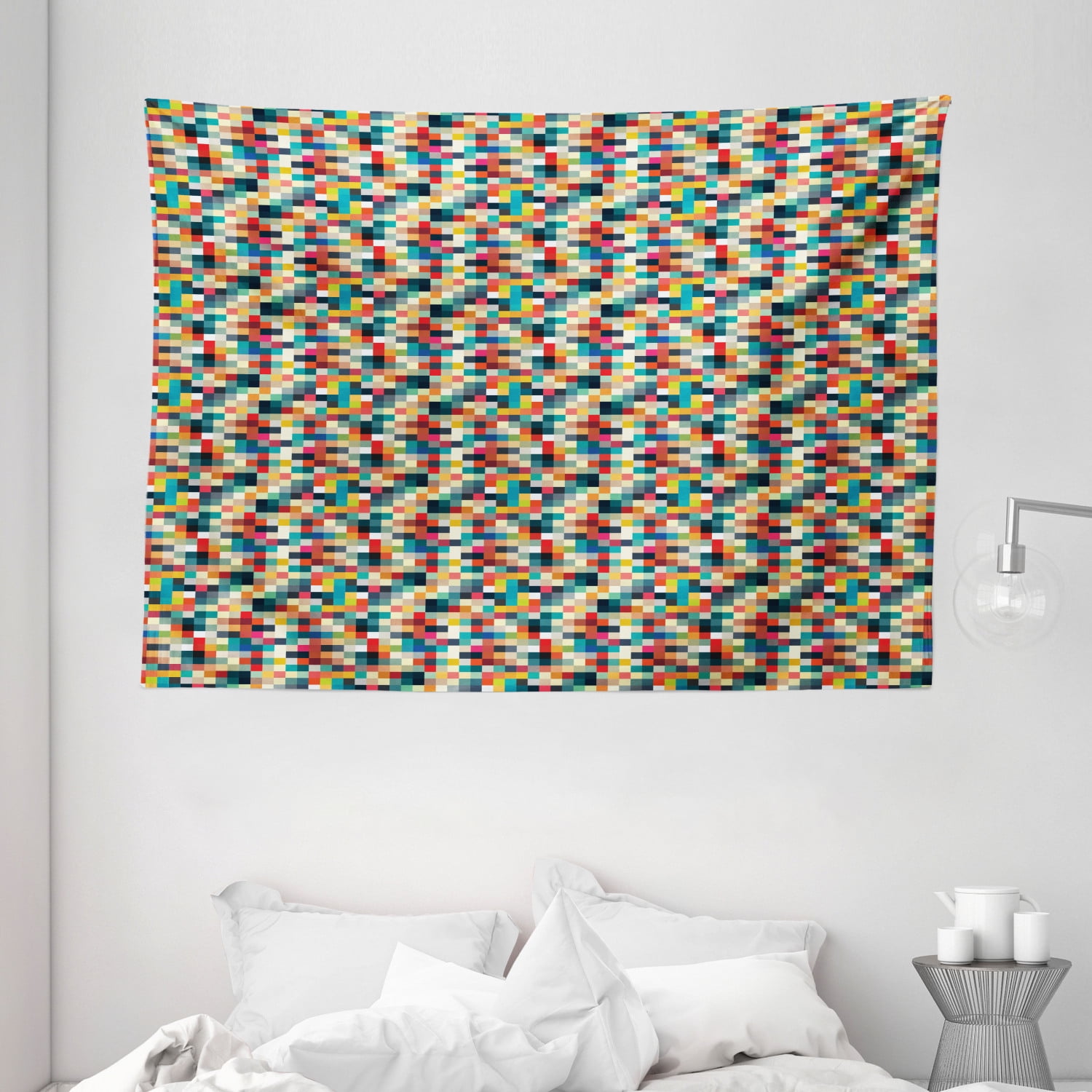 Geometric Tapestry, Pixel Art Inspired Checkered Squares Grid ...