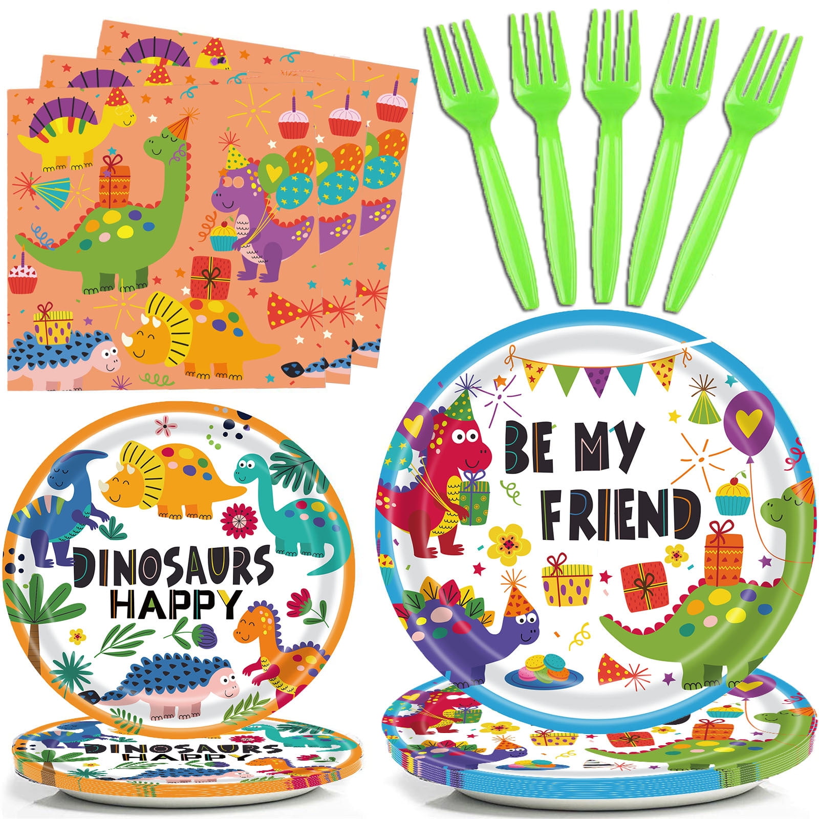 Tcbosik Dinosaur Theme Party Decorations Tableware Set with Paper ...