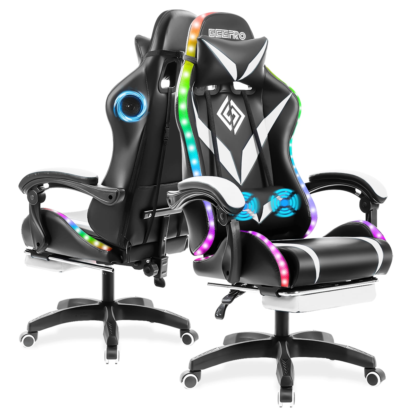 Stoneway Adjustable & Ergonomic Swivel Gaming Chair, White and Black ...