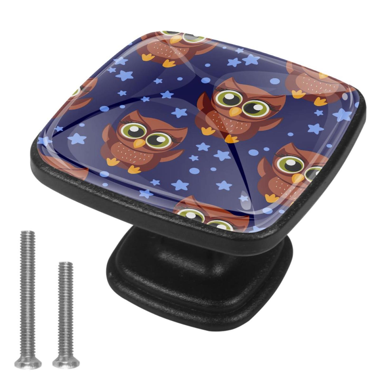 4 Pcs Cabinet Handle Drawer Pulls Owl Knobs with Screws Square ...