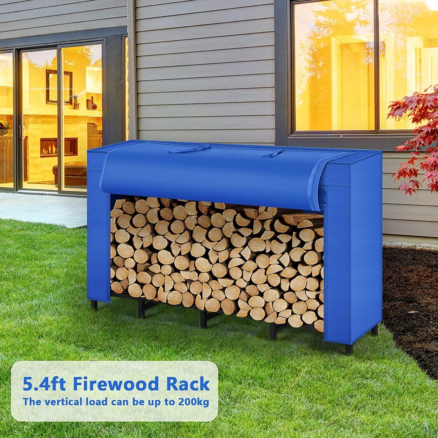 5.4Ft Firewood Rack Outdoor w/Cover Set Waterproof Fire Log Stacker ...