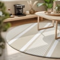 Beige White Stripes 4' Round Rug for Cozy Reading Nook Home Office ...