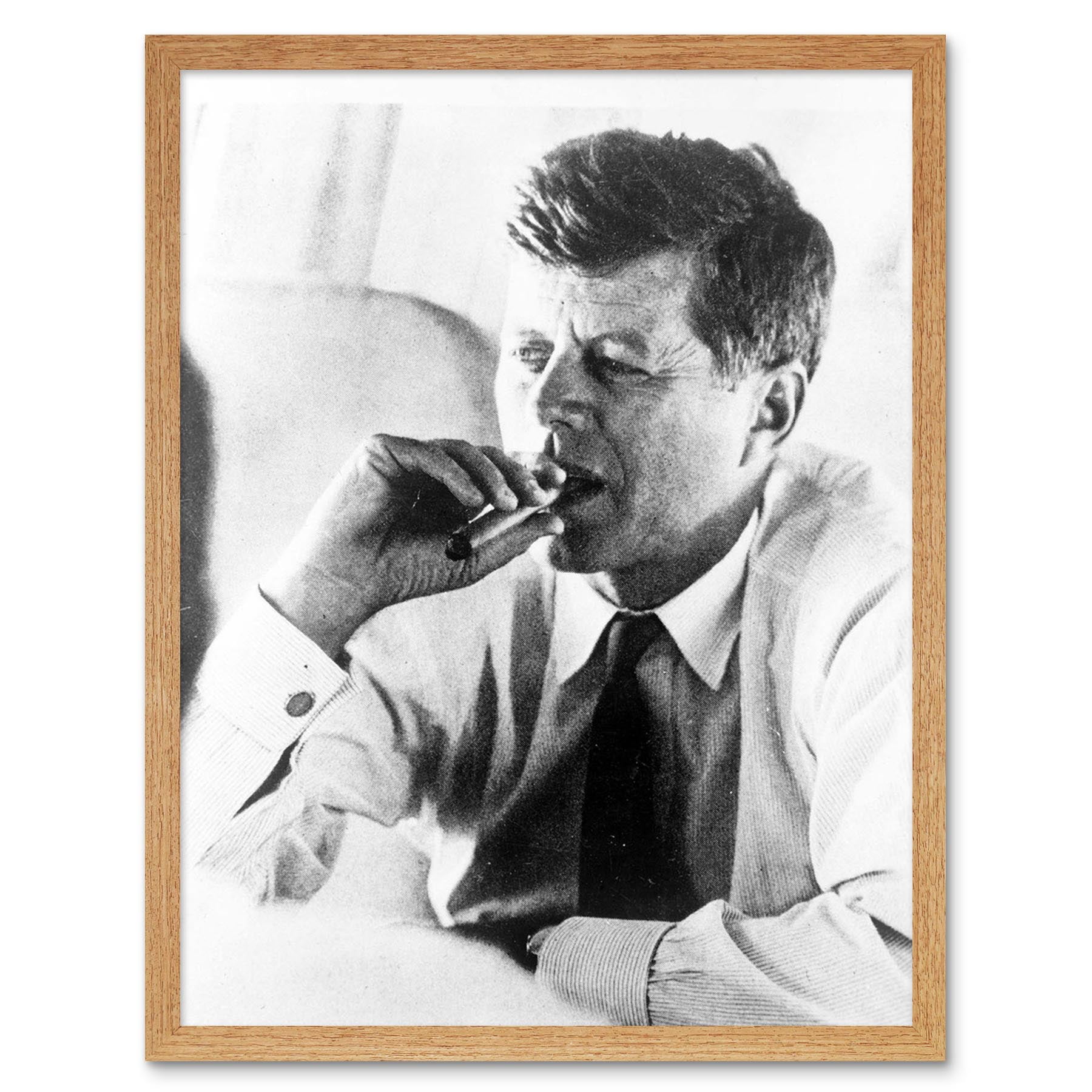 President John Kennedy Smoking Cigar JFK Vintage Black and White ...