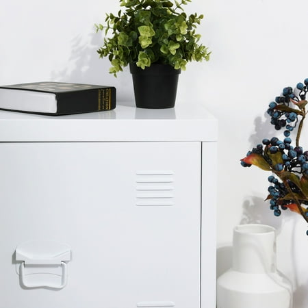 FurnitureR Metal Locker Nightstand Side Table Storage, White | EstoreInfo