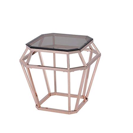 Octagon Shaped Glass End Table With Geometric Metal Base, Copper ...