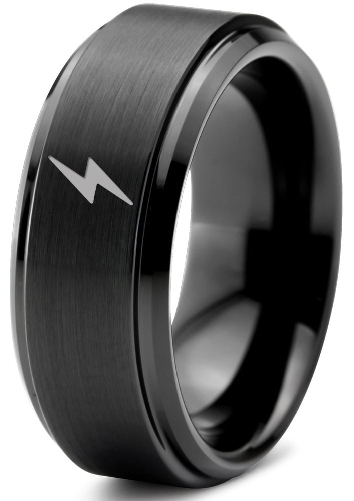 Tungsten Flash Thunder Lightning Bolt Band Ring 8mm Men Women Comfort ...
