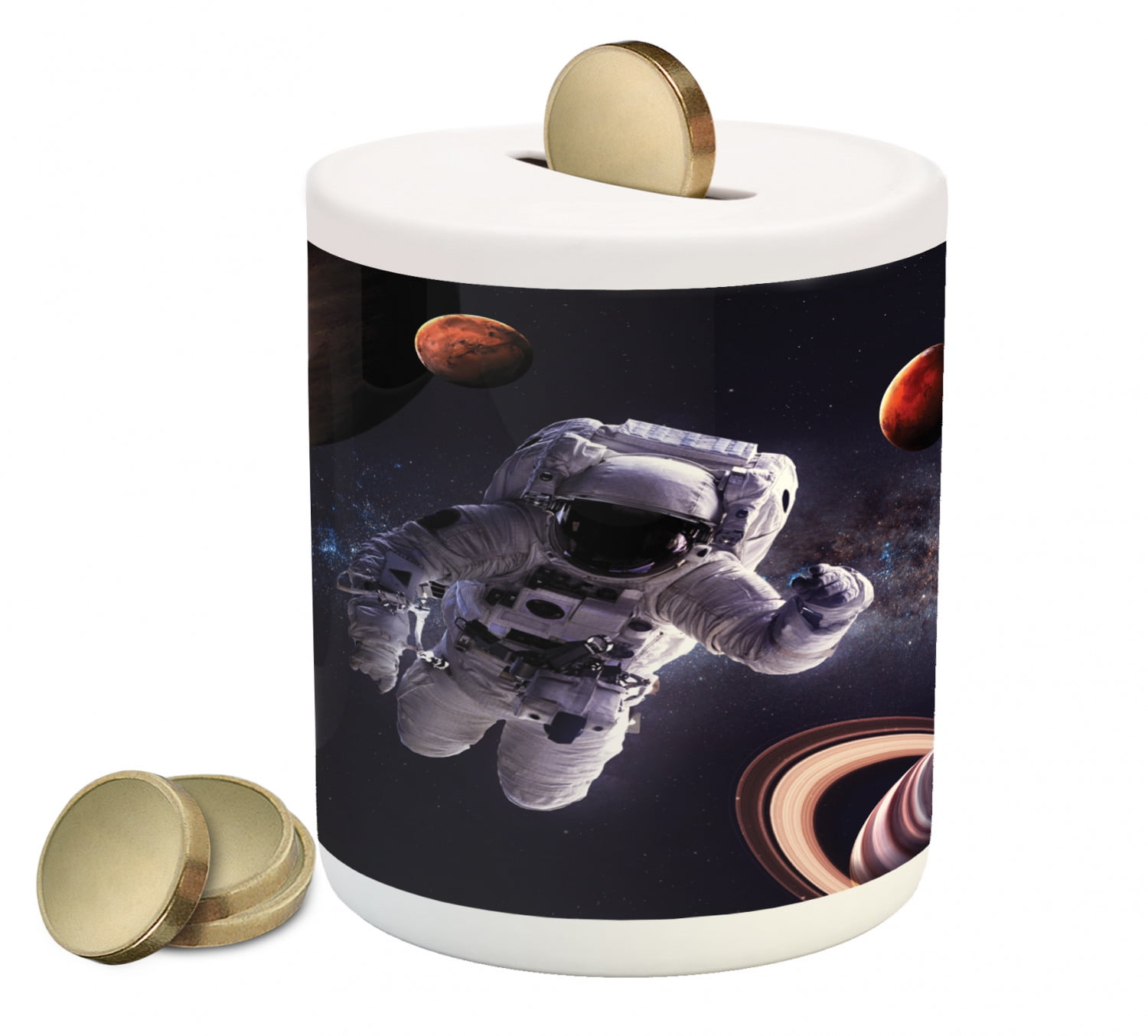 Outer Space Piggy Bank, Astronaut Between Planets Mars Neptune Jupiter ...