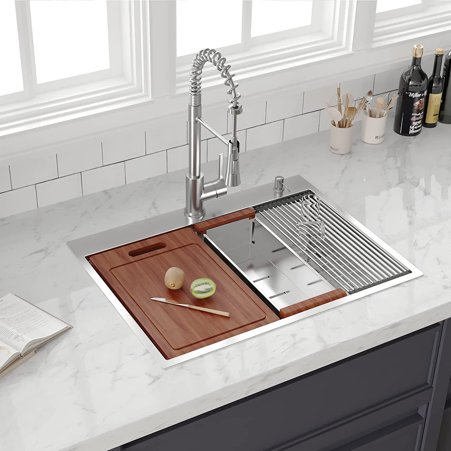 28 inch Drop-in Kitchen Sink, Handmade Topmount Workstation Kitchen ...