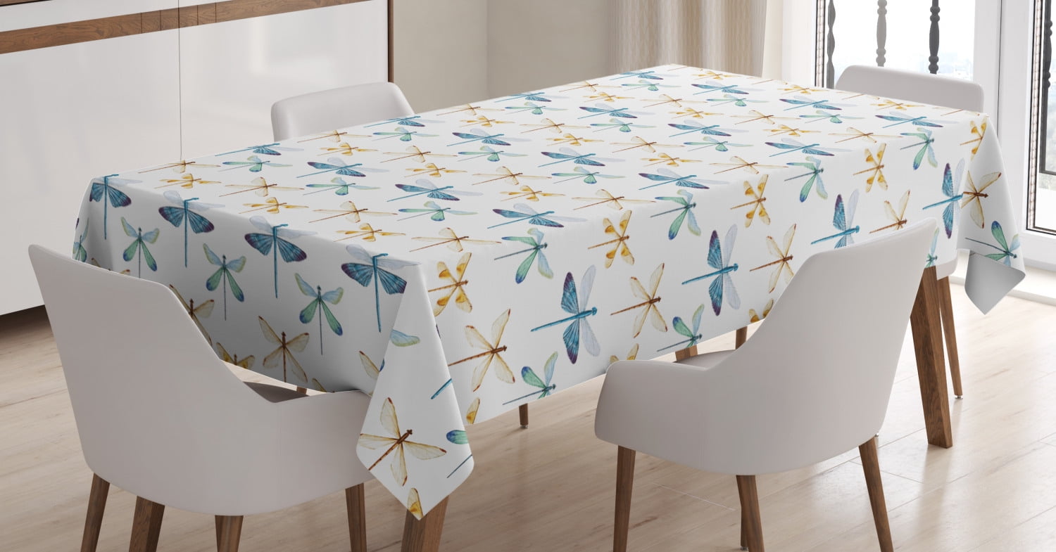 Dragonfly Tablecloth, Aquerelle Style Bugs with Ornate Wings Brush ...