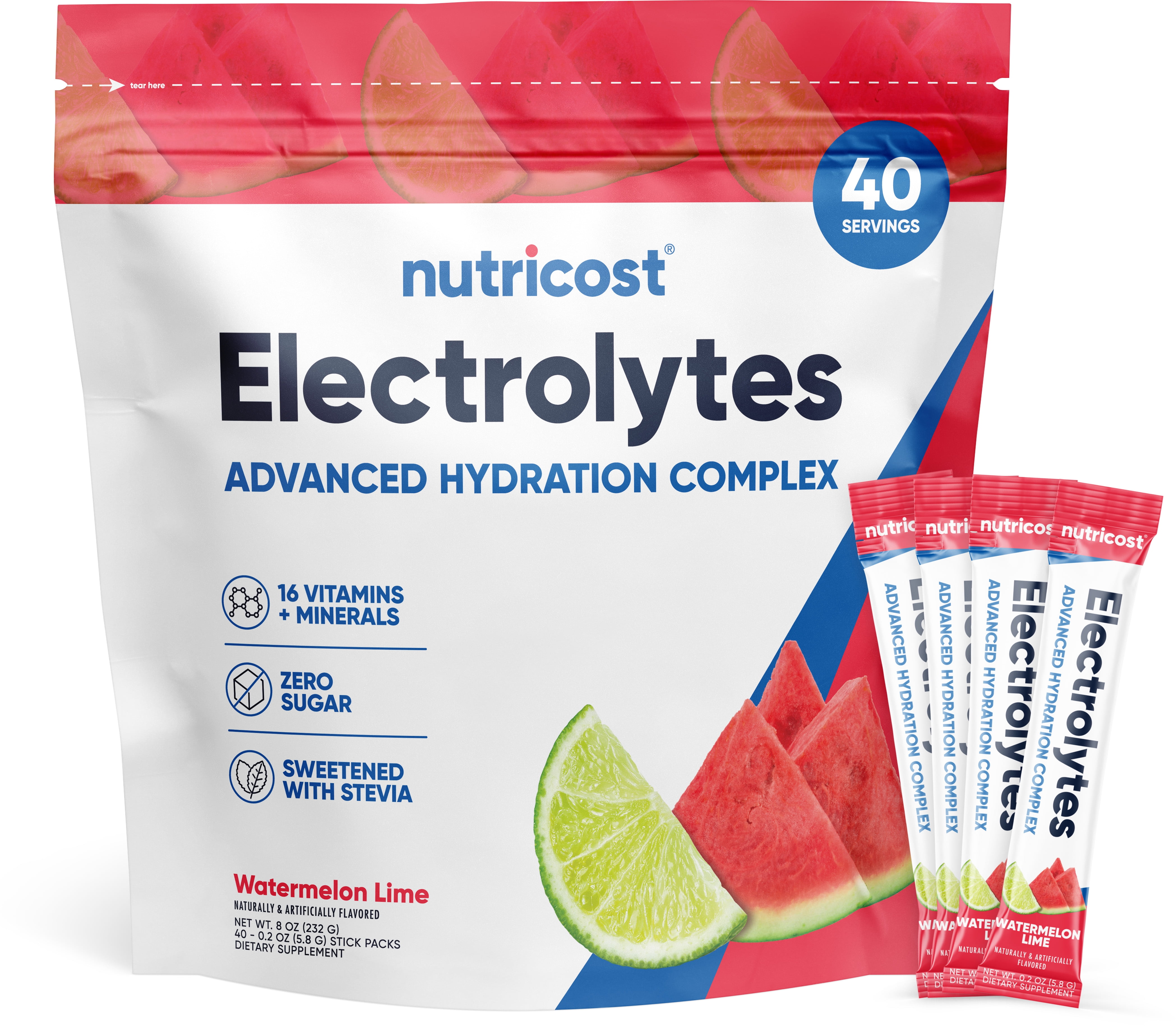 Nutricost Electrolytes Powder Hydration Packets (Watermelon Lime, 40 ...