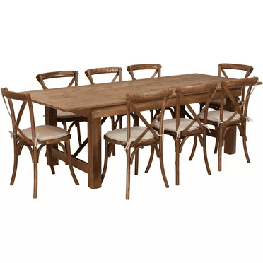 9' x 40'' Antique Rustic Folding Farm Table Set with 12 Cross Back ...
