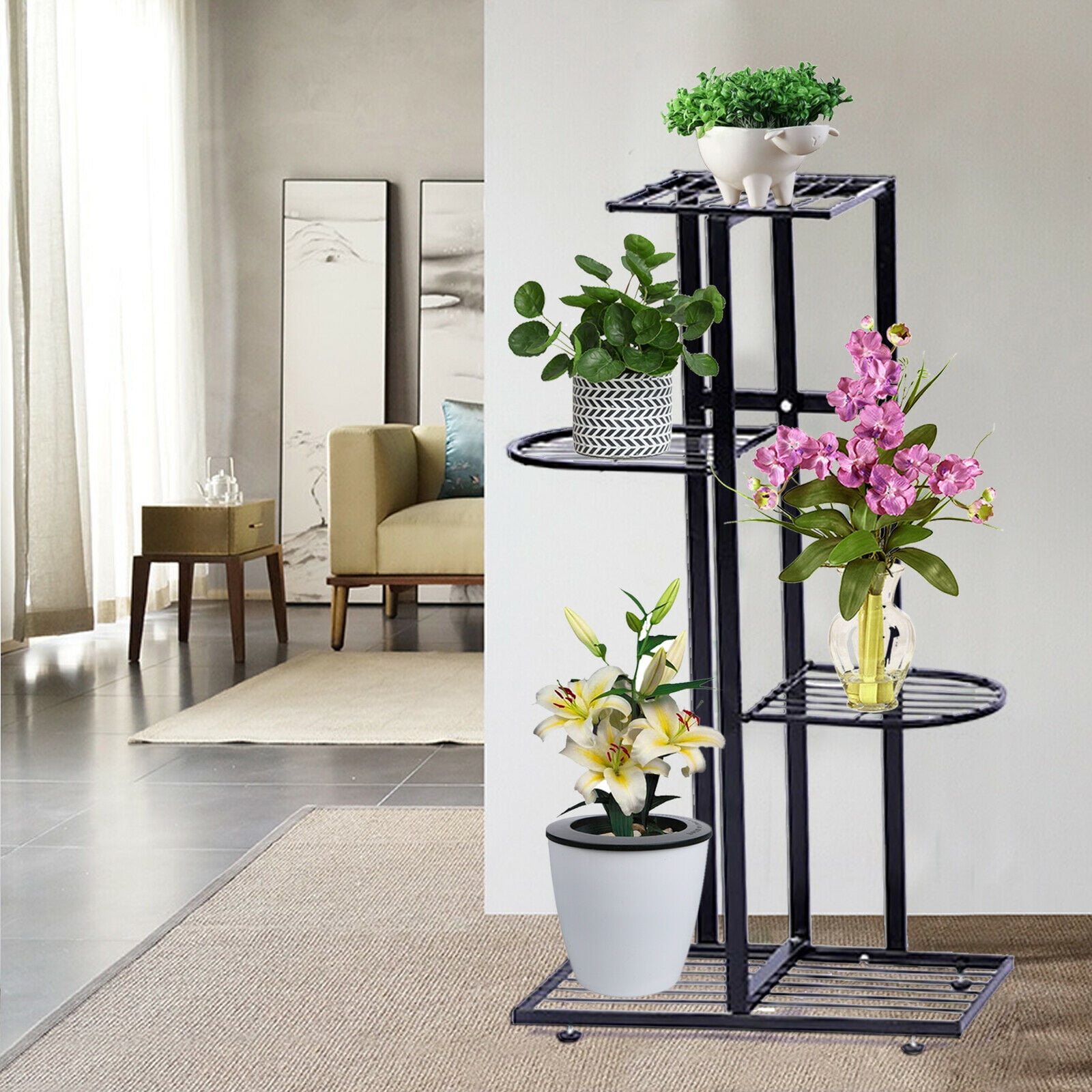 CNCEST 4 Tier Metal Plant Flower Pot Display Stand Holder Flower Rack ...